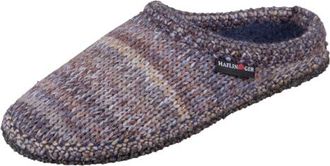 Haflinger Tricote Chaussons pour homme en pure laine travaill&eacute;e, int&eacute;rieur en feutre bleu, fond int&eacute;rieur antid&eacute;rapant, gris, 45 EU