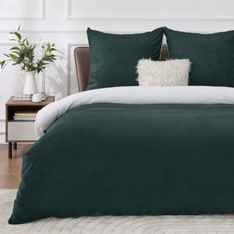 Bedsure Flauschige Bettwäsche 155x220 Dunkelgrün - Winter Bettbezug Fleece mit 2 Kissenbezüge 80x80 cm, Warme Bettwäsche-Sets mit Reißverschluss, Kuschel Waff