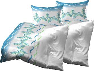 Gerald Wittmann 4teilig Bettw&auml;sche-Set 2X 140x200 cm + 2X 70x90 cm, Mikrofaser, Ornamenten Wei&szlig; Blau Gr&uuml;n