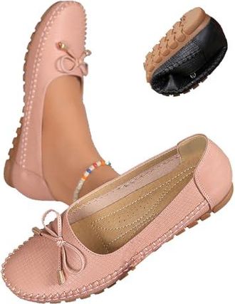 Generic Mocassins plats d&eacute;contract&eacute;s &agrave; enfiler pour femmes, mocassins plats textur&eacute;s, chaussures de marche d&eacute;contract&eacute;es avec noeud pour le travail, rose, 39.