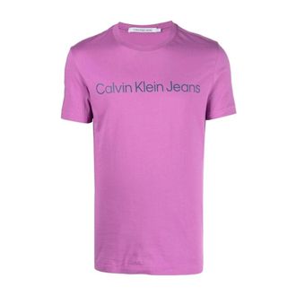 Calvin Klein Jeans Lila Baumwoll-T-Shirt mit Logo-Print - - Tops - Herren - Lila - S