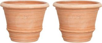 Biscottini International Set mit 2 Pflanzgefäßen für den Außenbereich, L 40 x T 40 x H 30 cm, aus toskanischem Terrakotta, hergestellt in Italien, große Terrakotta-Töpfe für d