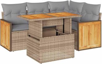 vidaXL Vidaxl - Salon de jardin avec coussins 5 pcs beige r&eacute;sine tress&eacute;e acacia