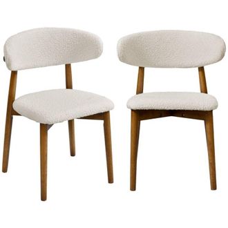 Sweeek Sweeek - Lot de 2 chaises scandinaves en bois dh&eacute;v&eacute;a - Assise en tissu bouclette cr&egrave;me - Confort et solidit&eacute; pour salle &agrave; manger moderne