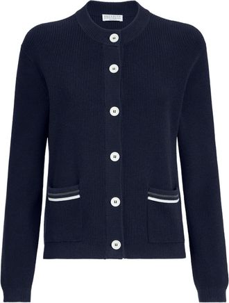Brunello Cucinelli ribbed front-pocket cardigan - Blau