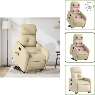 vidaXL Elektrischer Massagesessel mit Aufstehhilfe Creme Stoff - Elektrostuhl - MassageSessel - Recamiere - Fernsehsessel - Bequeme Sessel