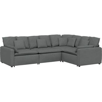 vidaXL Modulares Sofa mit Kissen Stoff Dunkelgrau - Vidaxl