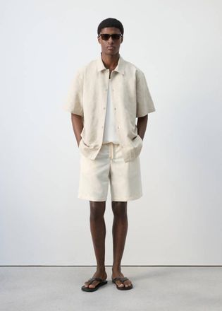 Mango Bermuda Lyocell lin blanc cass&eacute; - Homme - 38 - MANGO MAN