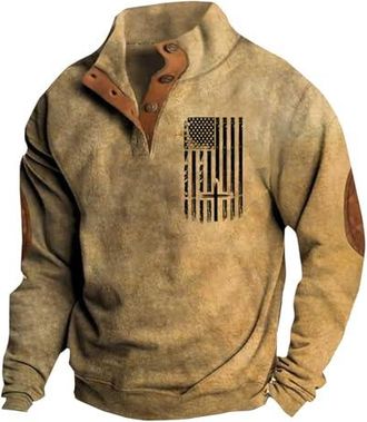 Generic Sweats à capuche pour homme - Décontracté - Ample - Imprimé 3D - Col montant - Bouton - Manches longues - Pull décontracté à manches longues, kaki, XX