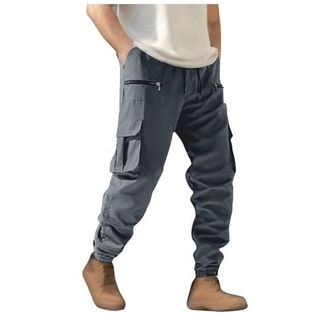 Generico Pantalon cargo pour homme avec plusieurs poches Pantalon d&eacute;contract&eacute; avec taille &eacute;lastique Pantalon de Jogging pour homme, gris fonc&eacute;, 3XL