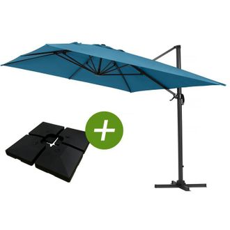 Habitat et Jardin Parasol jardin d&eacute;port&eacute; Alu Sun 4 - Rectangle - 3 x 4 m - Bleu - Dalles &agrave; lester incluses