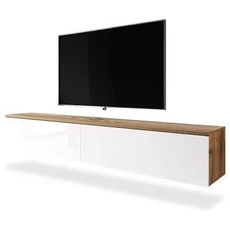 Selsey Selsey - kane - Meuble tv à suspendre / Banc tv (chêne wotan / blanc brillant, 180 cm, sans led)
