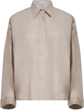 Brunello Cucinelli Femme, Blouses et Chemises, Beige, Taille: 38 FR Chemise Manches Cascade &Eacute;blouissante