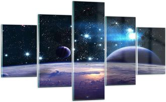 Arttor Mehrteilige Bilder auf Glas Kosmos Planet Glasbild 125x70cm Wandbilder Dekoration Wohnzimmer Schlafzimmer Küche Set 5 teilige Klein Wanddeko Bild im G