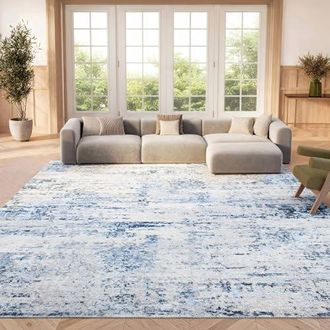 Safavieh Modern Teppich f&uuml;r Wohnzimmer, Esszimmer, Schlafzimmer - Amelia Collection, Kurzer Flor, Elfenbein und Blau, 244 X 305 cm