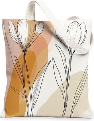 Generic Sac fourre-tout en toile de crocus safran printanier pour faire du shopping, 33 x 38,1 cm, motif floral r&eacute;tro du milieu du si&egrave;cle, sac d&eacute;picerie r&eacute;uti