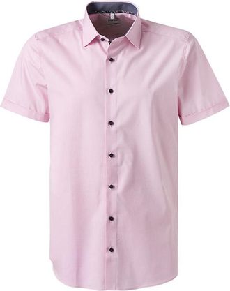 Olymp Herren Kurzarmhemd rosa Baumwoll-Stretch