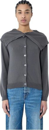 Our Legacy Femme, Pulls, Gris, Taille: 40 FR Gilet Ouvert en Tricot avec Col Repli&eacute;