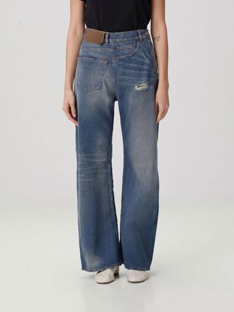 Maison Margiela Jean large taille haute en denim &agrave; effet us&eacute;