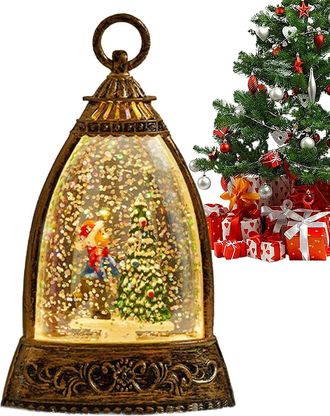 Generico Weihnachtslaterne, beleuchtet, 9 x 5 x 14 cm, Material ABS + Harz, batteriebetriebene Dekoration mit flie&szlig;endem Schnee, festliche Dekoration f&uuml;r Zuhau