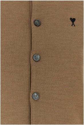 Ami Short-Sleeve Merino Wool Cardigan - Camel
