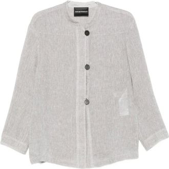 Emporio Armani Femme, Blouses et Chemises, Gris, Taille: 36 FR Button-Fastening Long Sleeve Shirt