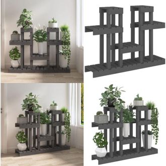 vidaXL Pflanzenständer Grau 104,5x25x77,5 cm Massivholz Kiefer - Blumenständer - Holzkiste - Pflanzenregal - Balkonmöbel - Garten Deko - Home & Living