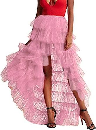 Generic Jupe longue plissée taille haute pour femme 2026, rose, Taille unique