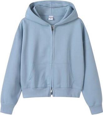 Generic 2026 Vestes courtes &agrave; capuche et fermeture &eacute;clair pour femmes, style cor&eacute;en et sweat-shirt d&eacute;contract&eacute;, bleu, 3XL