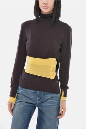 Fendi Rollkragenpullover Aus Wollmix Mit Zierband Und Kontrastb&uuml;ndchen Fendi