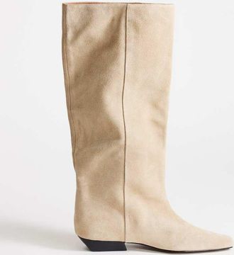 Topshop Pablo schmaler Western-Stiefel aus echtem Wildleder in Taupe-Neutral
