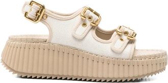Chlo&eacute; Nama Buckle Flatform Sandals