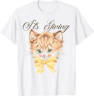 Trendy Apparel Its Giving Cute Kitten Yellow Ribbon Blush T-Shirt