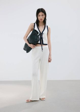 Mango Pantalon droit maille &eacute;cru - Femme - XXS - MANGO