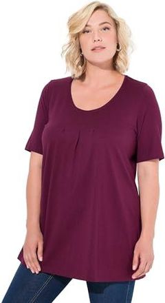 Ulla Popken T-Shirt pour Femme, Grandes Tailles, Grandes Tailles, Plis d&eacute;coratifs, Ligne A, col Rond, Manches mi-Longues, Modal, Baie fonc&eacute;e, 44-46