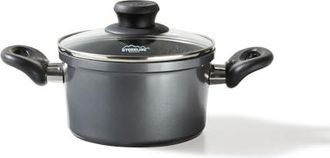 STONELINE Casserole 16 cm, 1,5 L, avec Couvercle en Verre, Compatible à lInduction et au Four, Revêtement Antiadhésif avec de vraies particules de pierre, Gris