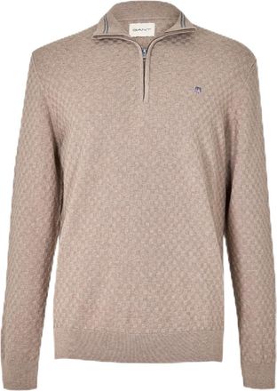 GANT Herren Micro Texture HZ Pullover, DK. Sand Melange, Large