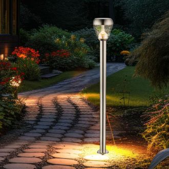Globo Lighting Standleuchte Au&szlig;enleuchte Stehleuchte Stehlampe Edelstahl, Lampenschirm, Glas, klar, IP44 Spritzwasserfest, 1x led 8 Watt 700 Lumen warmwei&szlig;, DxH