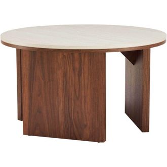 Oviala Table basse effet bois ronde diam 80 cm bois fonc&eacute;