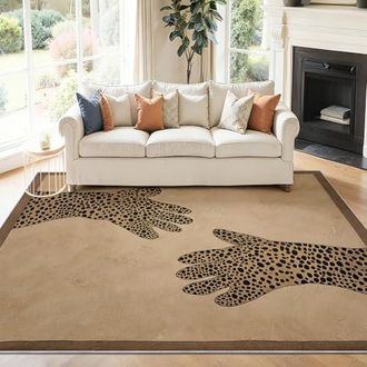 Generic Brun Tapis Salon Petit Tapis, 160 x 230 cm Paillasson Interieur Entree Antid&eacute;rapant, R&eacute;tro Animal Imprim&eacute; L&eacute;opard &Agrave; Pois Decoration Maison Grand Carpe