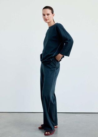 Mango Pantalon de pyjama coton uni bleu marine - Femme - S - MANGO