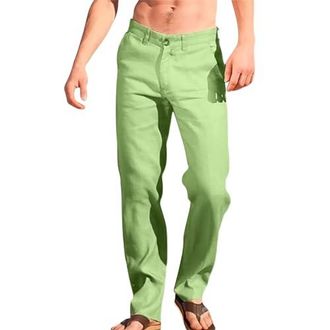 Generic Pantalon d&eacute;t&eacute; en lin pour homme - Pantalon chino droit - Pantalon de loisirs respirant - Couleur unie - Pantalon de plage - Pantalon de plage l&eacute;ger - 