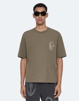 AllSaints Roller Kurzarm-T-Shirt mit Rundhalsausschnitt in verwaschenem Khaki-Braun