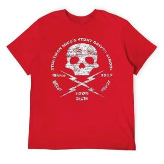 Generic T-shirt r&eacute;tro avec t&ecirc;te de mort et &eacute;clair, inspir&eacute; des pilotes de cascade, T-shirt graphique de course vintage, Rouge, 4XL