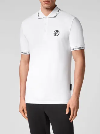 Plein Sport Polo slim fit en coton avec imprim&eacute; graphique et col c&ocirc;tel&eacute;