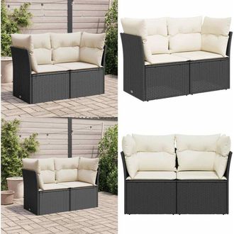 vidaXL Gartensofa mit Kissen 2-Sitzer Schwarz Poly Rattan - Gartensofa - Outdoor M&ouml;bel - Balkonm&ouml;bel - Lounge Set - Rattan Gartenm&ouml;bel - Home & Living