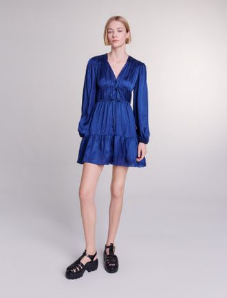Maje Robe Courte Satin&eacute;e - Bleu Marine - Taille 38 - Maje