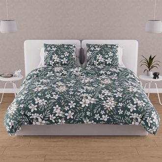 Soleil d'Ocre Parure Housse de Couette en Coton 57 Fils 240x220 cm Manon Vert