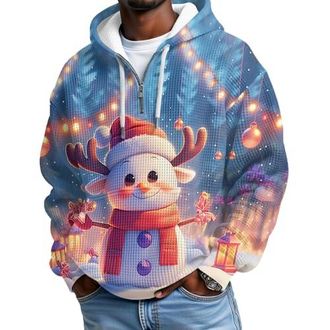 Generic Sweat à capuche de Noël pour homme Pull à capuche avec motif de Noël Bonhomme de neige et arbre de Noël Sweat-shirt à manches longues Mode décontracté