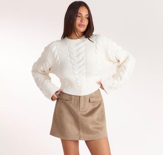 Lounge Pull Court en Maille Torsad&eacute;e - Cr&egrave;me - XXL